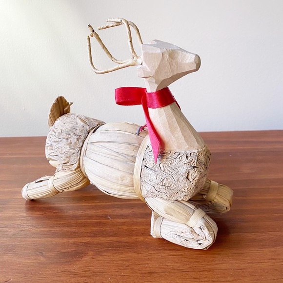 Vintage | Accents | Vintage Corn Husk Deer Christmas Ornament Decor ...